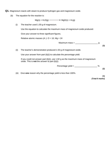 Percentage Yield: GCSE Quantitative Chemistry | Teaching Resources