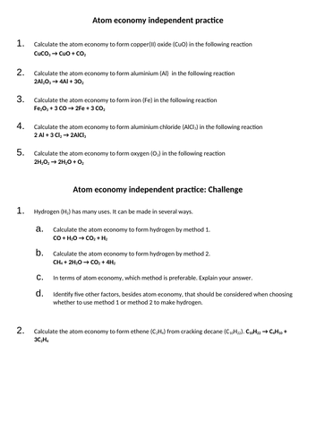 Atom Economy: GCSE Quantitative Chemistry | Teaching Resources