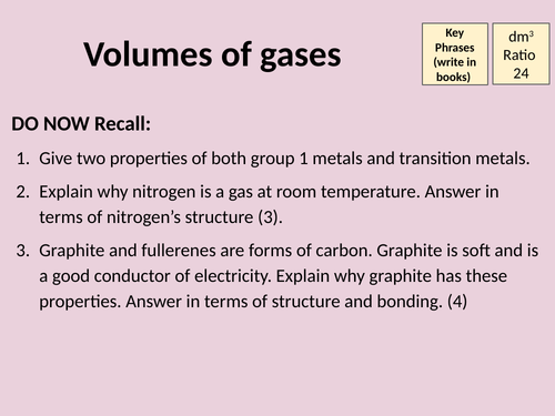Volumes of Gases: GCSE Quantitative Chemistry | Teaching Resources