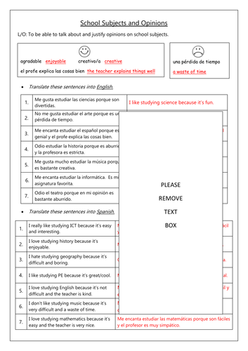 SPANISH - SCHOOL SUBJECTS AND OPINIONS | Teaching Resources