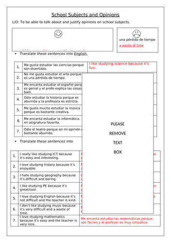 SPANISH - SCHOOL SUBJECTS AND OPINIONS | Teaching Resources