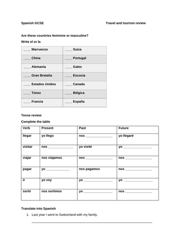 Spanish GCSE - Travel and tourism review | Teaching Resources