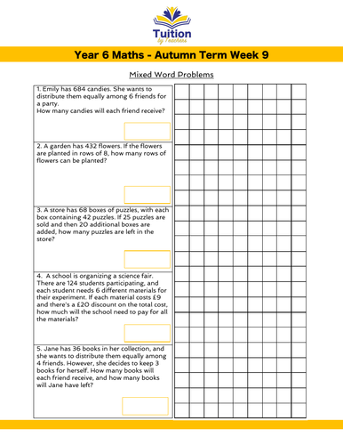 Year 6 - Multiplication and Division Word Problems | Teaching Resources