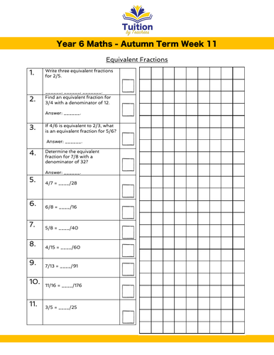 Year 6 - Equivalent Fractions and Simplifying Fractions | Teaching ...