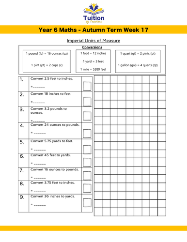 Year 6 - Convert between Imperial Units | Teaching Resources