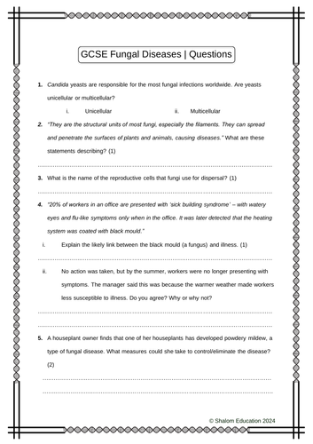 GCSE Biology - Fungal Diseases Practice Questions | Teaching Resources