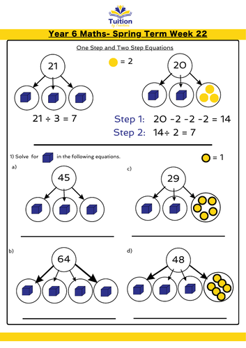 Year 6 - Algebra One and Two Step Equations | Teaching Resources