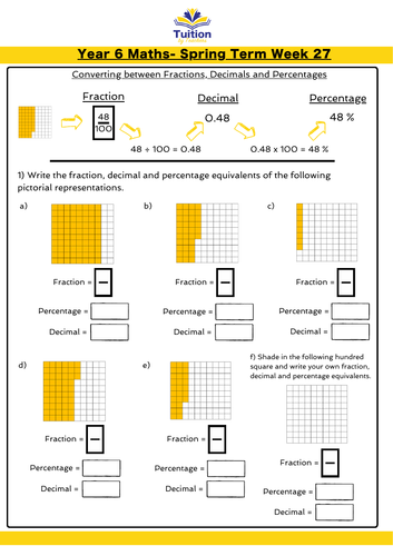 Year 6 - Converting between Fractions, Decimals and Percentages ...