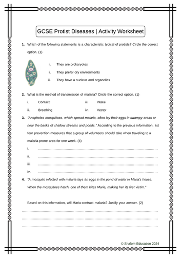 GCSE Biology - Protist Diseases Activity Worksheet | Teaching Resources
