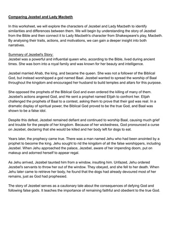 Comparing Jezebel and Lady Macbeth | Teaching Resources