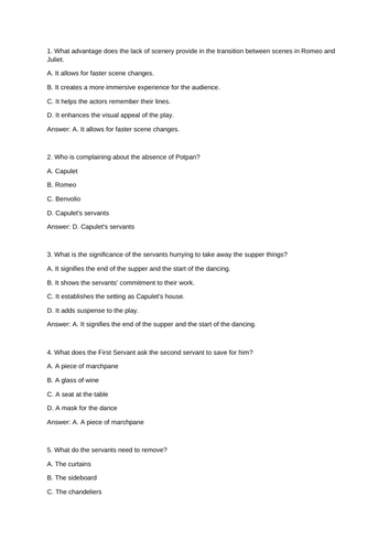 Romeo & Juliet, MCQs for Act 1, Scene 5 | Teaching Resources