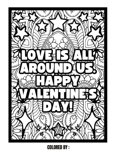 Valentines Day Coloring Page, Craft Coloring For Mindful and Calm Down ...