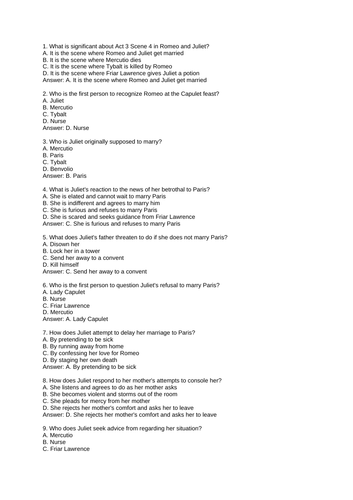 Romeo & Juliet, MCQs for Act 3, Scene 4 | Teaching Resources