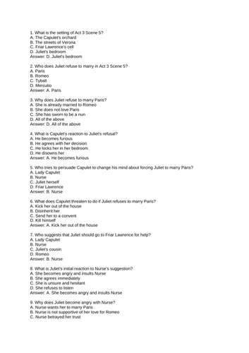 Romeo & Juliet, MCQs for Act 3, Scene 5 | Teaching Resources