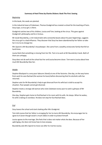 Summary of Hard Times by Charles Dickens - Book The First Sowing ...