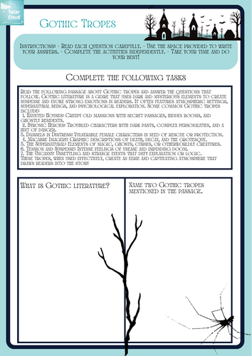 Gothic Tropes Worksheet | Teaching Resources