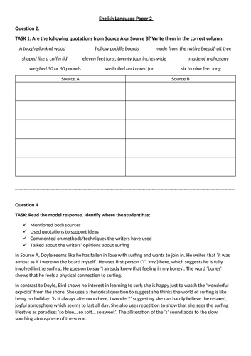 AQA English Language Paper 2 Section A practice (June 2018) | Teaching ...