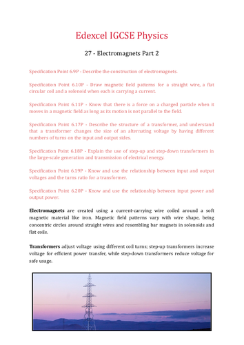 Edexcel IGCSE Physics Worksheets Chapter 6 - Magnetism and ...