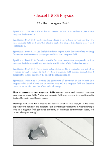 Edexcel IGCSE Physics Worksheets Chapter 6 - Magnetism and Electromagnetism | Teaching Resources