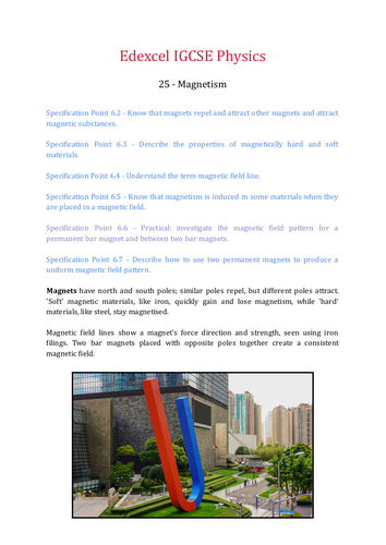 Edexcel IGCSE Physics Worksheets Chapter 6 - Magnetism and Electromagnetism | Teaching Resources