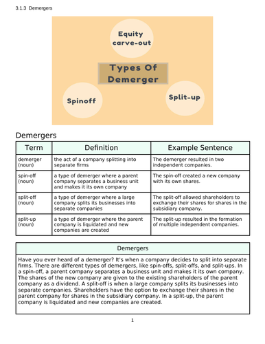 Demergers - Homework, Starter, Revision or Flipped Learning task ...