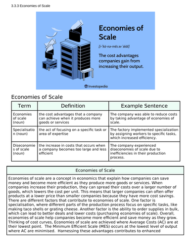 Economies of Scale - Homework, Starter, Revision or Flipped Learning ...