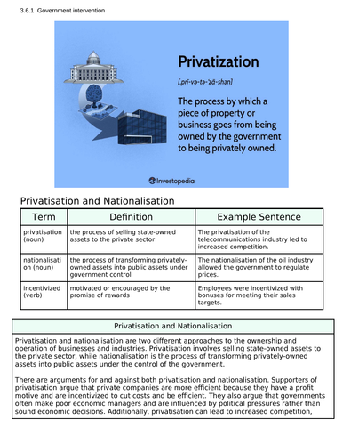 Privatisation & Nationalisation – Homework, Starter, Revision or ...