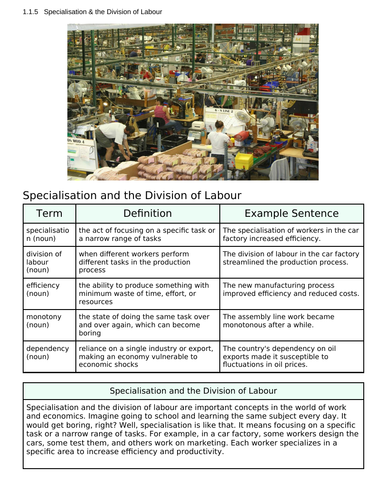Specialistion & the Division of Labour - Homework, Starter, Revision or ...