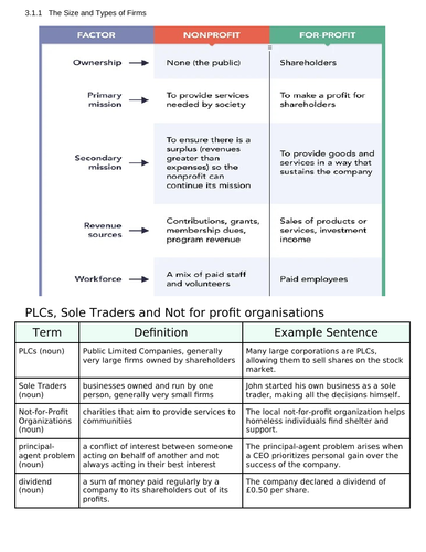 Size & Types of Firms - Homework, Starter, Revision or Flipped Learning ...
