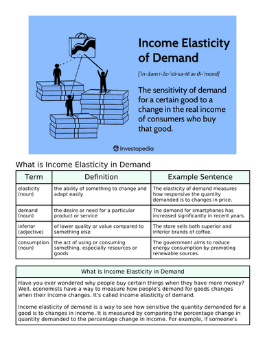 Income Elasticity of Demand - Homework, Starter, Revision or Flipped ...