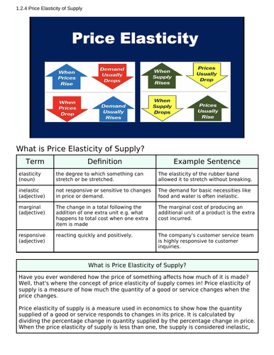 Price Elasticity of Supply - Homework, Starter, Revision or Flipped ...