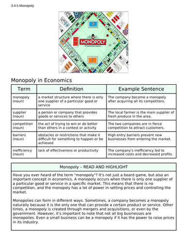 Monopoly - – Homework, Starter, Revision or Flipped Learning task ...