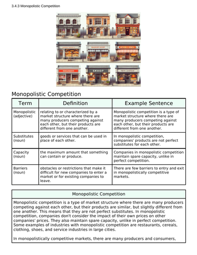 Monopolistic Competition - Homework, Starter, Revision or Flipped ...