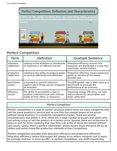Perfect Competition - Homework, Starter, Revision or Flipped Learning ...