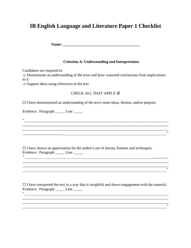 IB English Language and Literature - Papers 1 and 2 Checklists ...