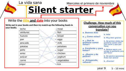 Spanish Conversation Lesson Food and Drink: Healthy Living | Teaching ...