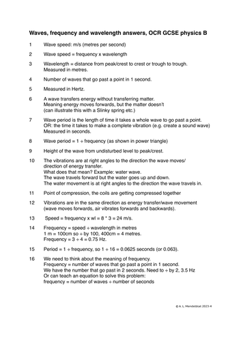 Wave speed, frequency and wavelength worksheet, OCR Twenty-First ...