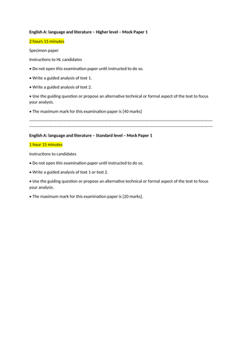 IB DP English Language and Literature Paper 1 Practice Paper | Teaching ...