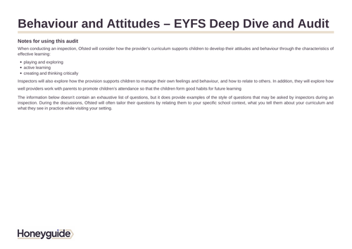 EYFS Deep Dive and Evaluation Audit | Teaching Resources