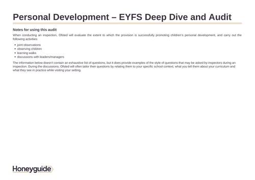 EYFS Deep Dive and Evaluation Audit | Teaching Resources