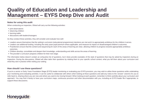 EYFS Deep Dive and Evaluation Audit | Teaching Resources