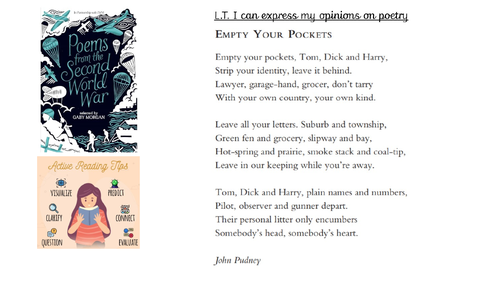 WW2 Poetry 'Empty Your Pockets' UKS2 | Teaching Resources