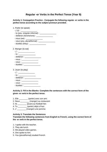 An introduction to the present, perfect and near future in French ...