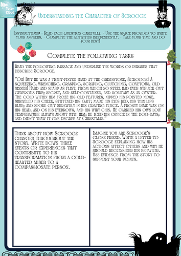 Scrooge in A Christmas Carol Worksheet | Teaching Resources