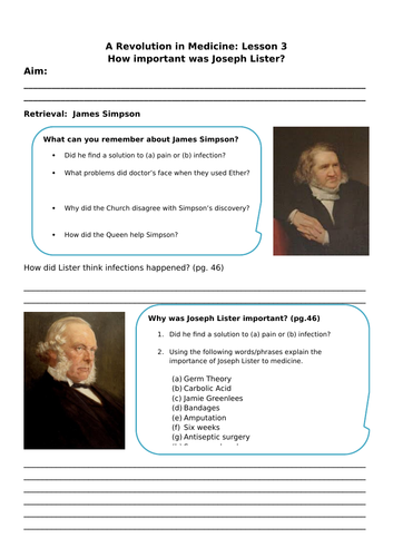 AQA Health and the People Lesson 3 Joseph Lister | Teaching Resources