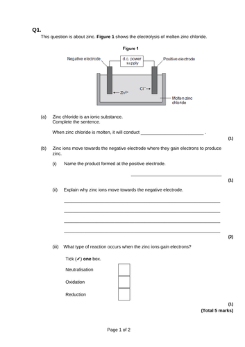 AQA GCSE - Electrolysis of molten ionic compounds | Teaching Resources AQA GCSE - Electrolysis of molten ionic compounds | Teaching Resources