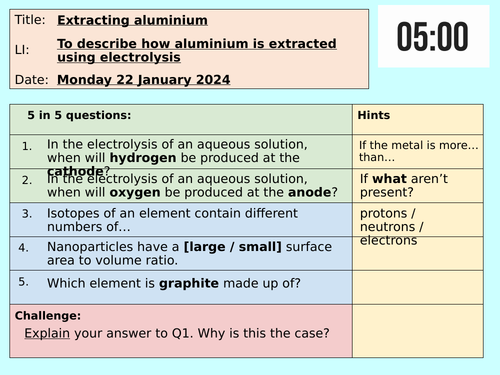 AQA GCSE - Extracting aluminium using electrolysis | Teaching Resources