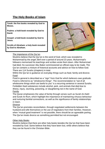 AQA GCSE RS Islam Beliefs: The Holy Books of Islam | Teaching Resources AQA GCSE RS Islam Beliefs: The Holy Books of Islam | Teaching Resources