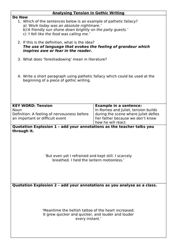 Gothic Writing Extract Analysis | Teaching Resources