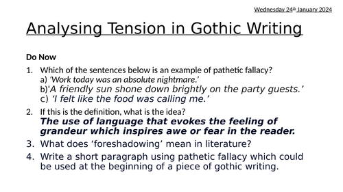 Gothic Writing Extract Analysis | Teaching Resources